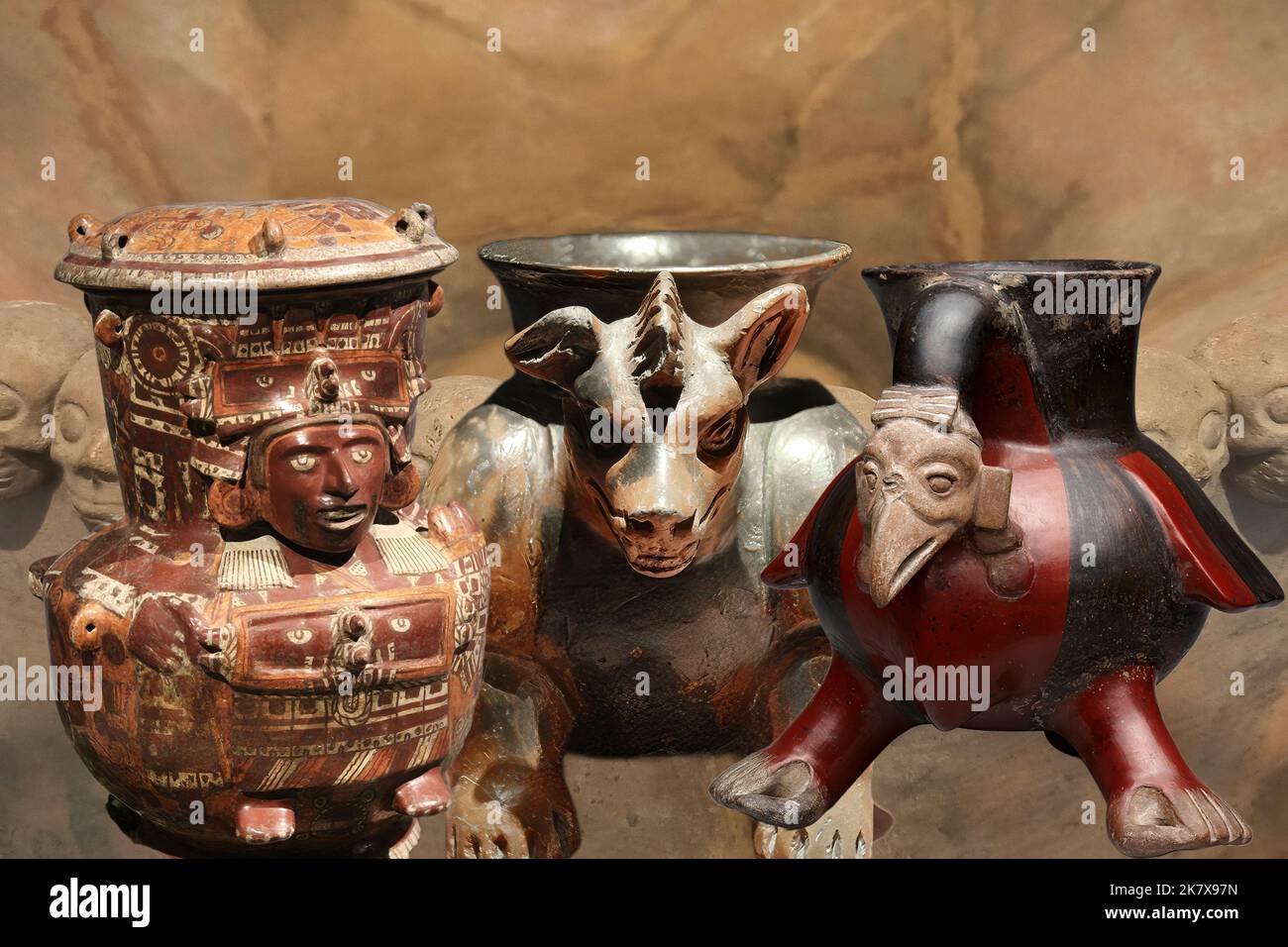 Aztec Art - Three beautiful finely crafted vases of the Aztec ...