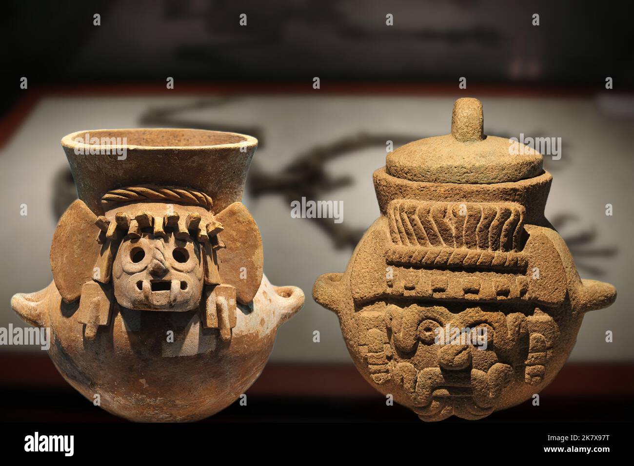 Aztec Art - Two Containers where incense was burned during ceremonies ...