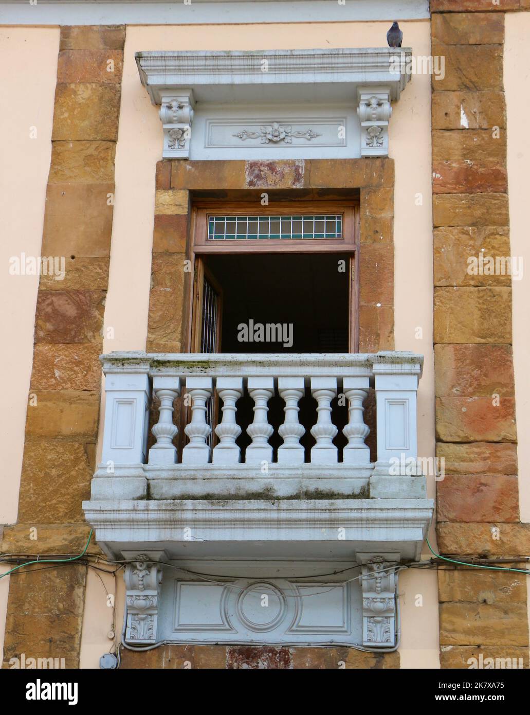 Balcony with pale blue painted balustrade Oviedo Asturias Spain Stock ...