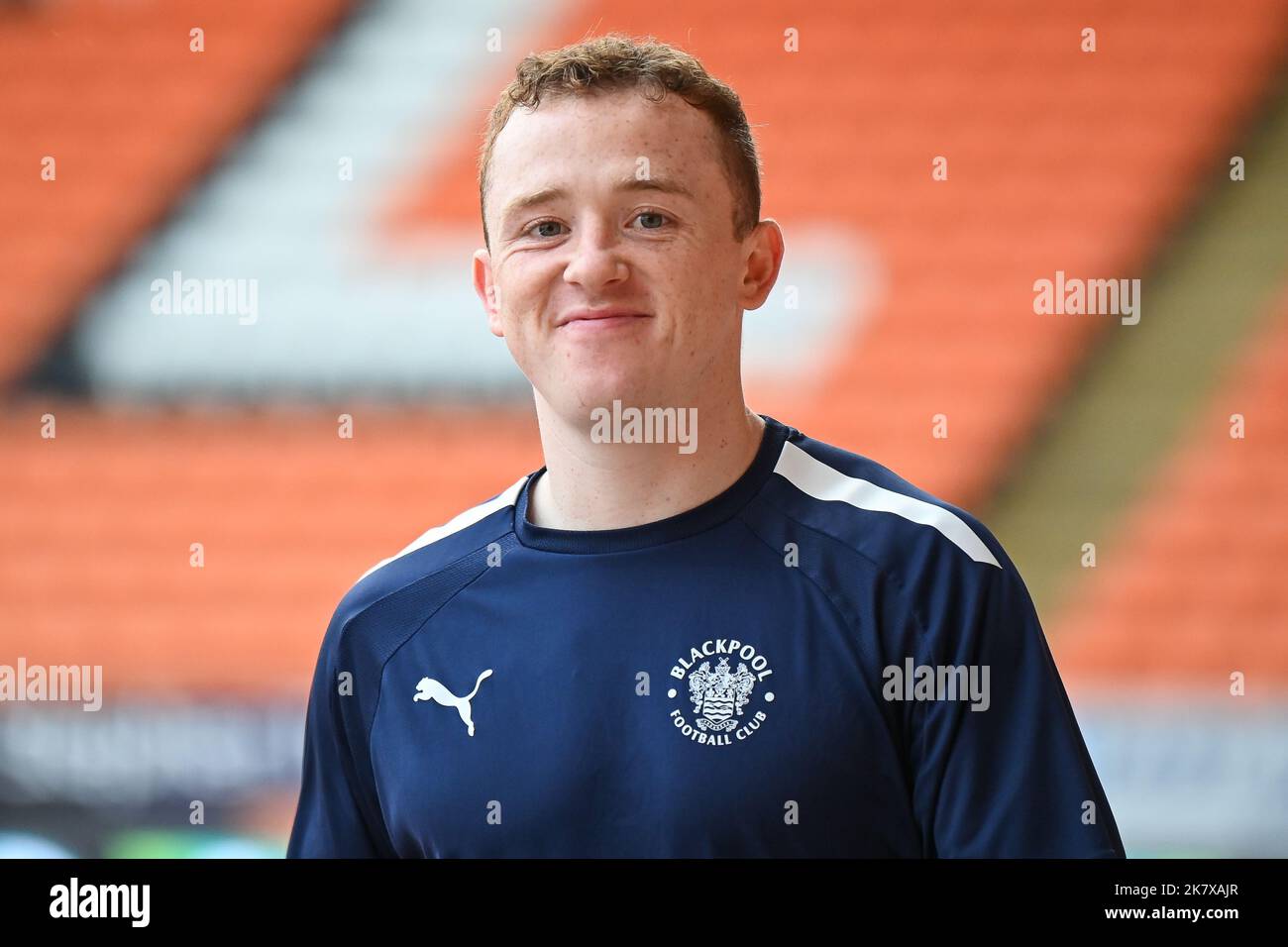 Shayne Lavery #19 of Blackpool arrives ahead of the Sky Bet ...