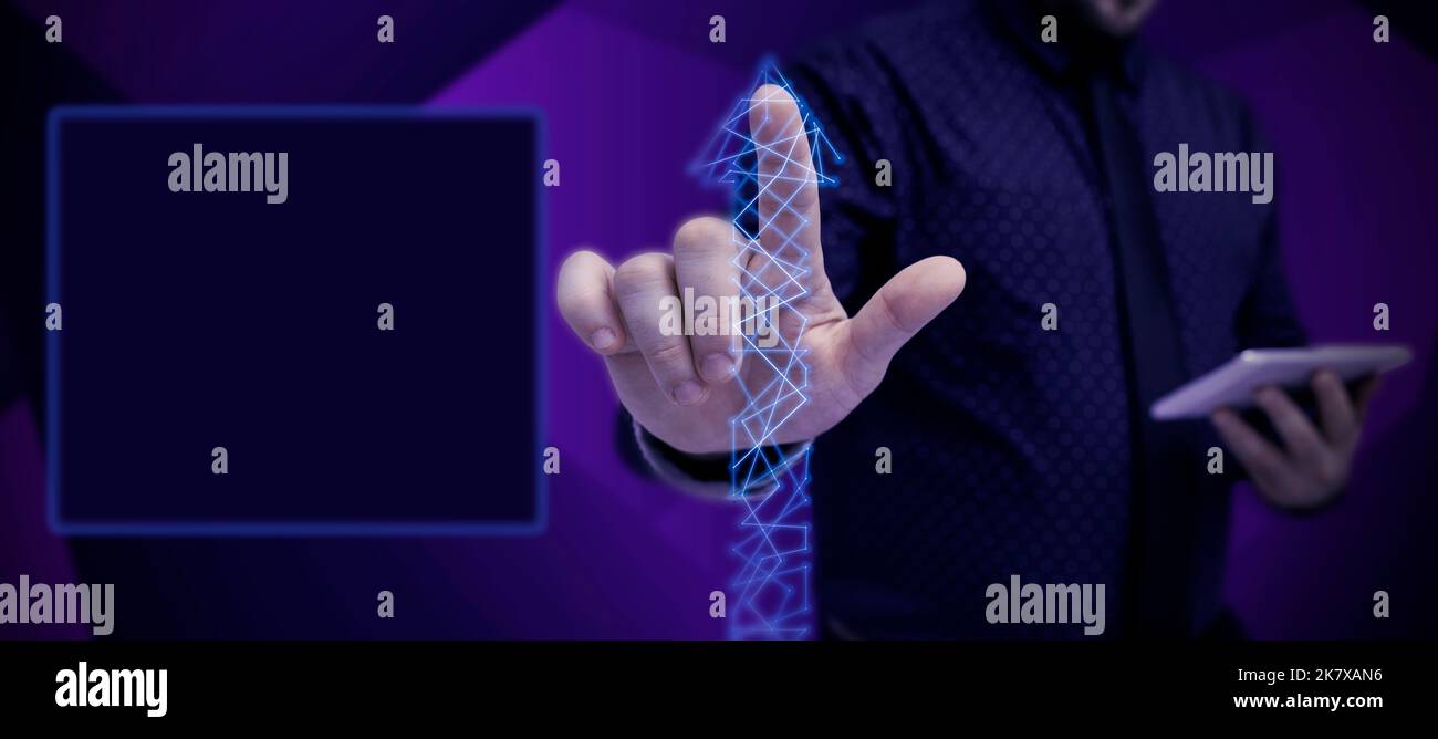 Man Standing Holding Tablet And Pressing On Virtual Graph. Business Man ...