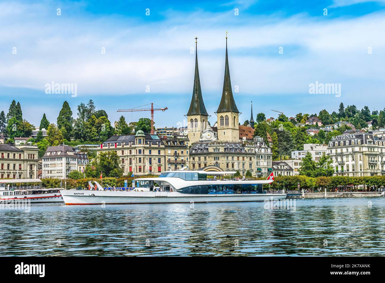 Colorful Buildings Church Modern Tourboat Lake Lucerne Boats Harbor ...