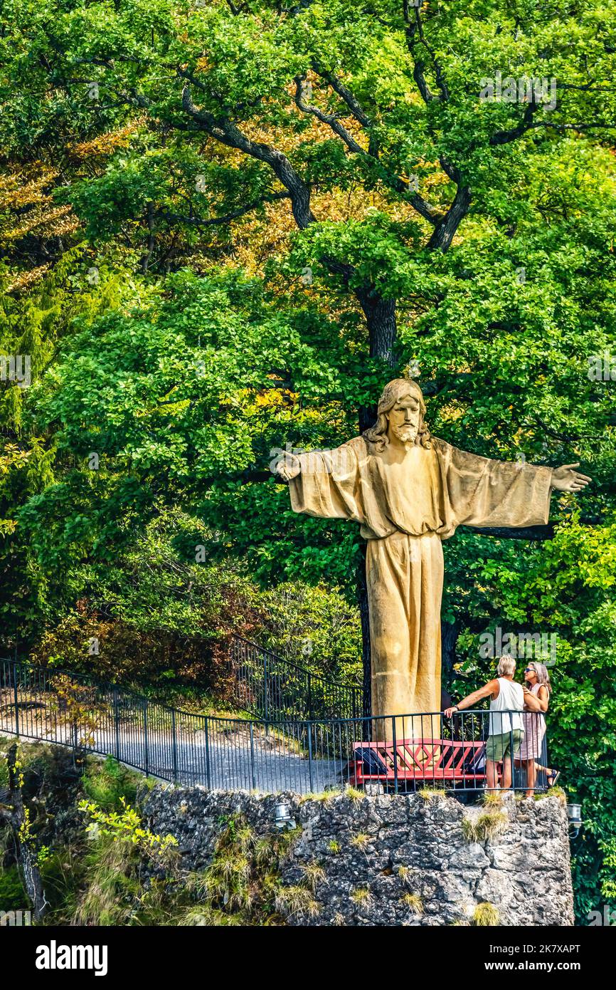 Colorful Resurrected Christ Statue Tourists Lake Lucerne Lucerne ...