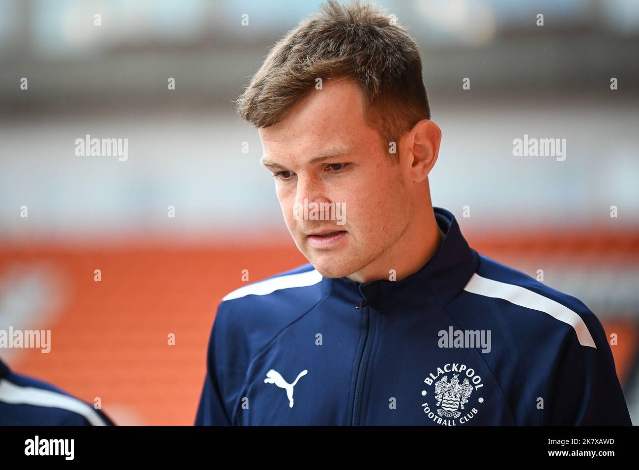Jordan Thorniley #34 of Blackpool arrives ahead of the Sky Bet ...