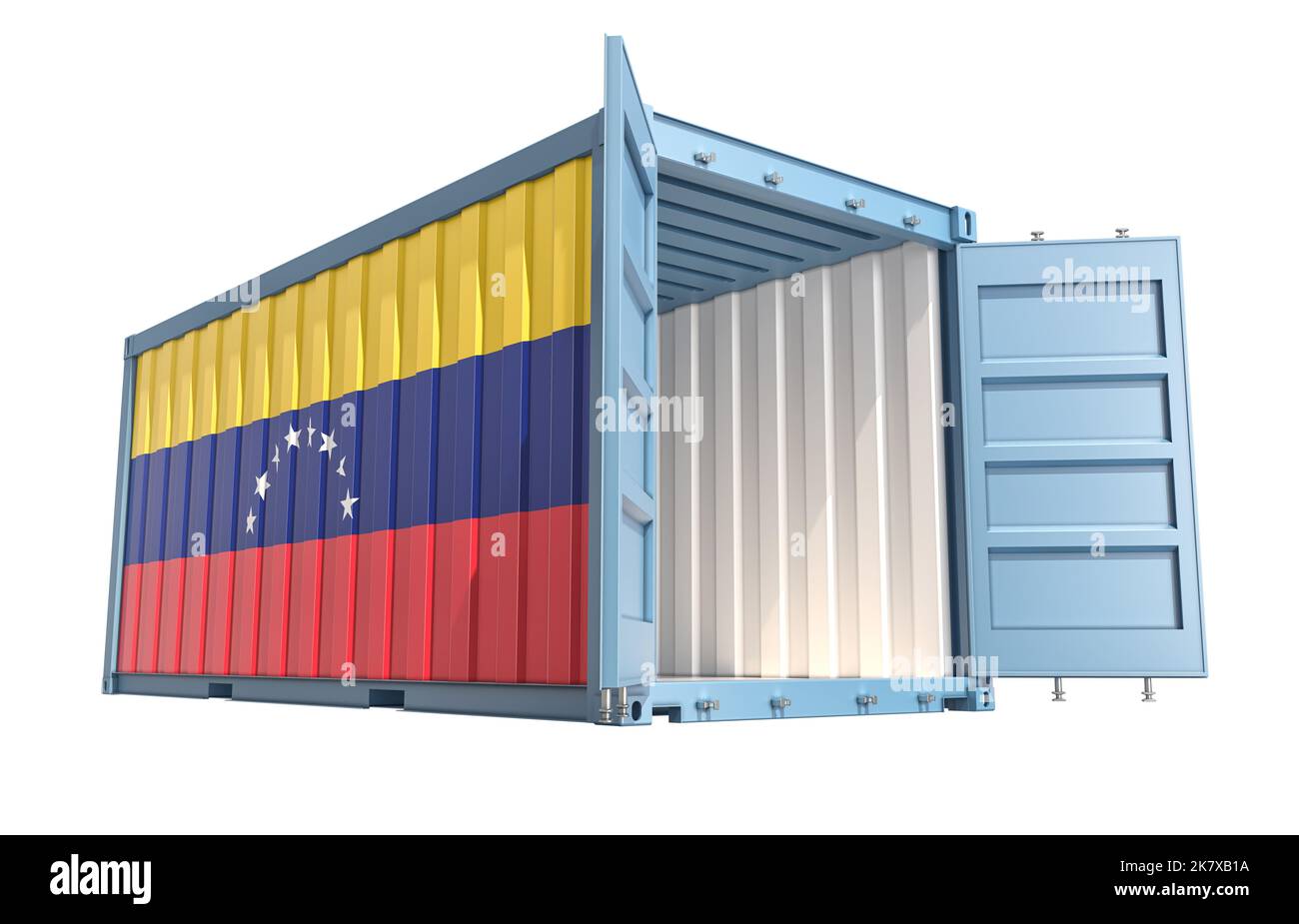 Cargo Container with open doors and Venezuela national flag design. 3D ...