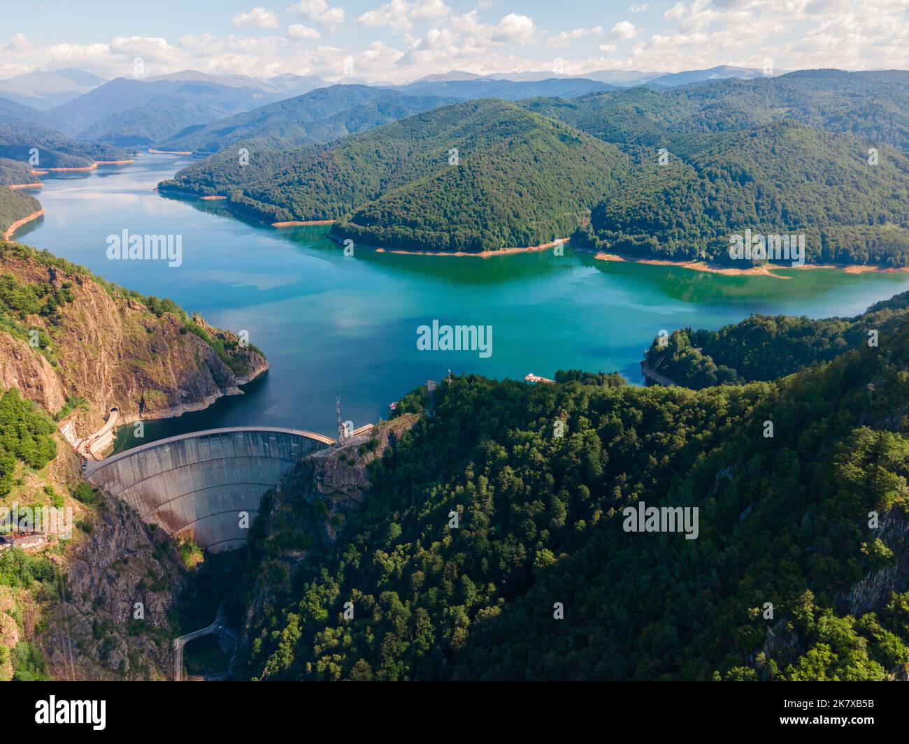 Aerial photography of Vidraru dam, in Romania. Photography was shot ...