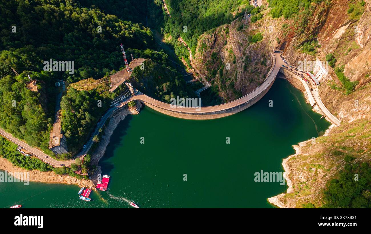 Aerial photography of Vidraru dam, in Romania. Photography was shot ...