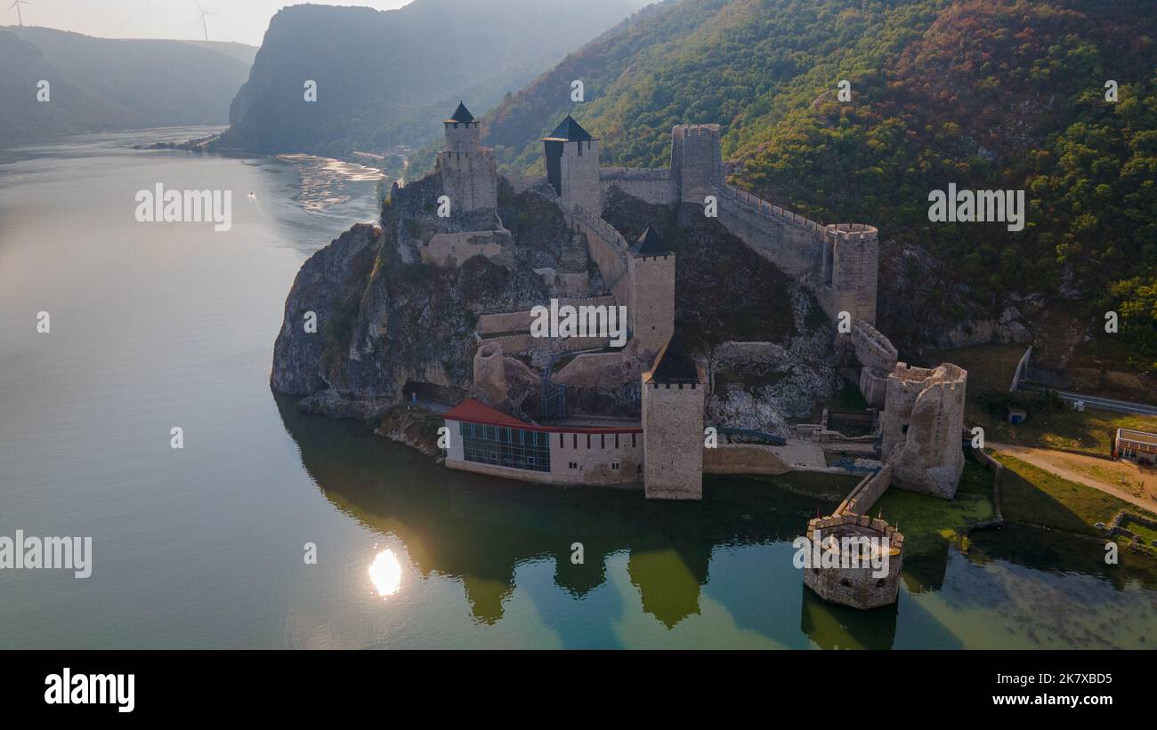 Aerial photography of Golubac fortress located on the Serbian side of ...