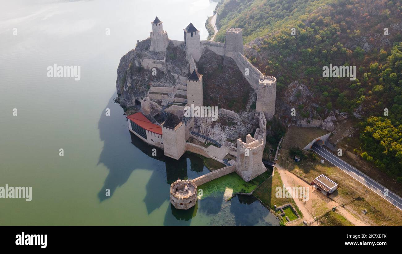 Aerial photography of Golubac fortress located on the Serbian side of ...
