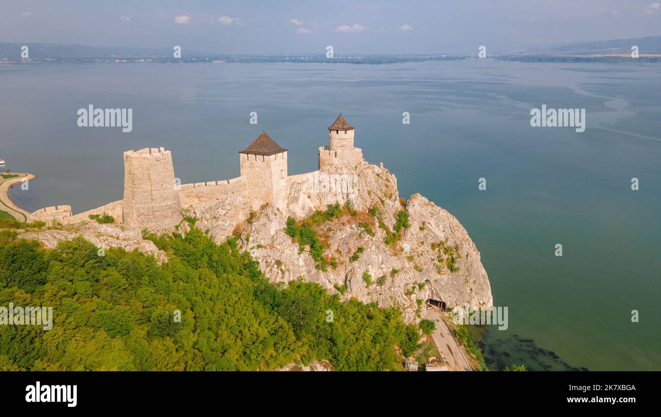 Aerial photography of Golubac fortress located on the Serbian side of ...