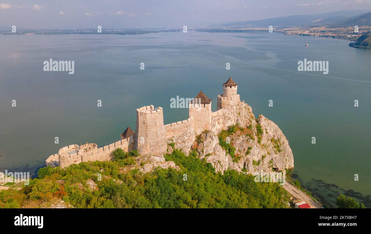 Aerial photography of Golubac fortress located on the Serbian side of ...