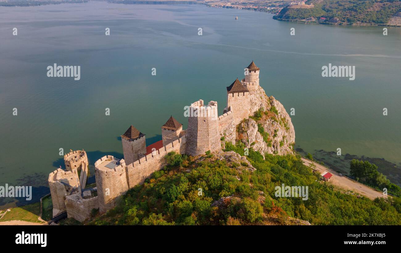 Aerial photography of Golubac fortress located on the Serbian side of ...