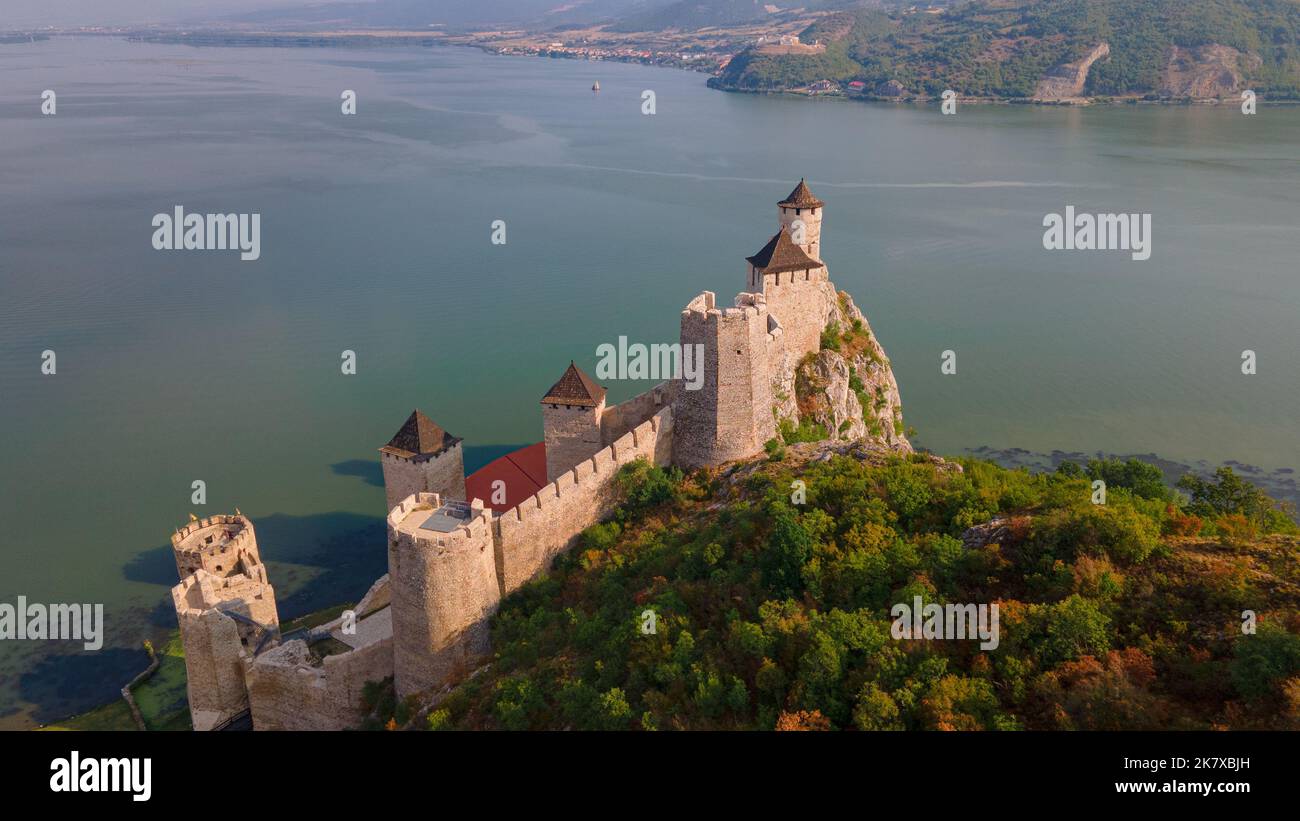 Aerial photography of Golubac fortress located on the Serbian side of ...