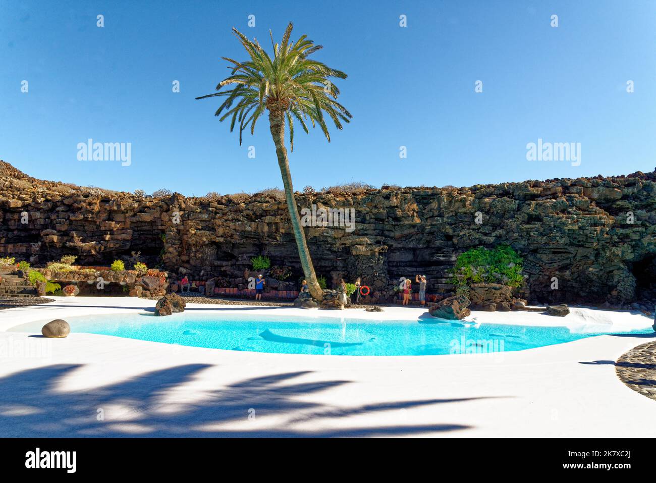 Swimming pool in the lava cave, Jameos del Agua, built by the artist ...