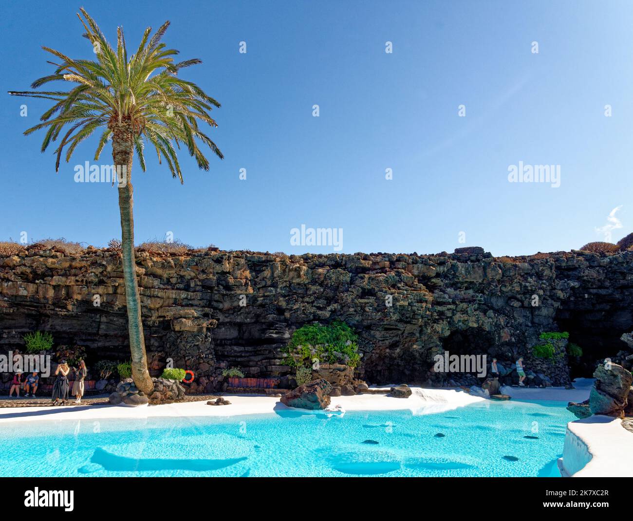 Swimming pool in the lava cave, Jameos del Agua, built by the artist ...