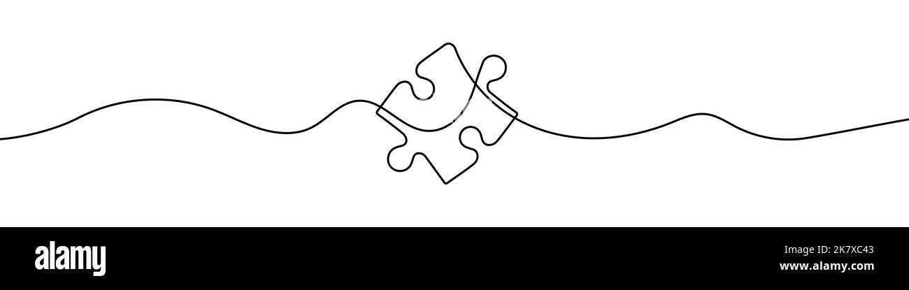 Continuous linear drawing of puzzle. Puzzle piece icon. One line drawn ...