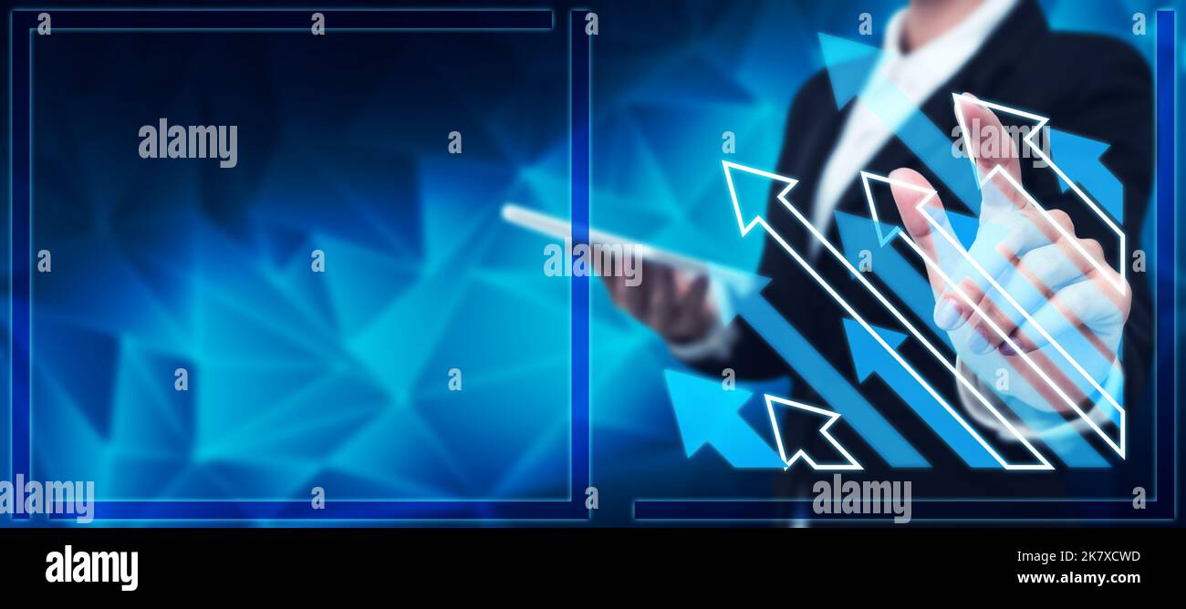 Man Standing Holding Tablet And Pressing On Virtual Graph. Business Man ...