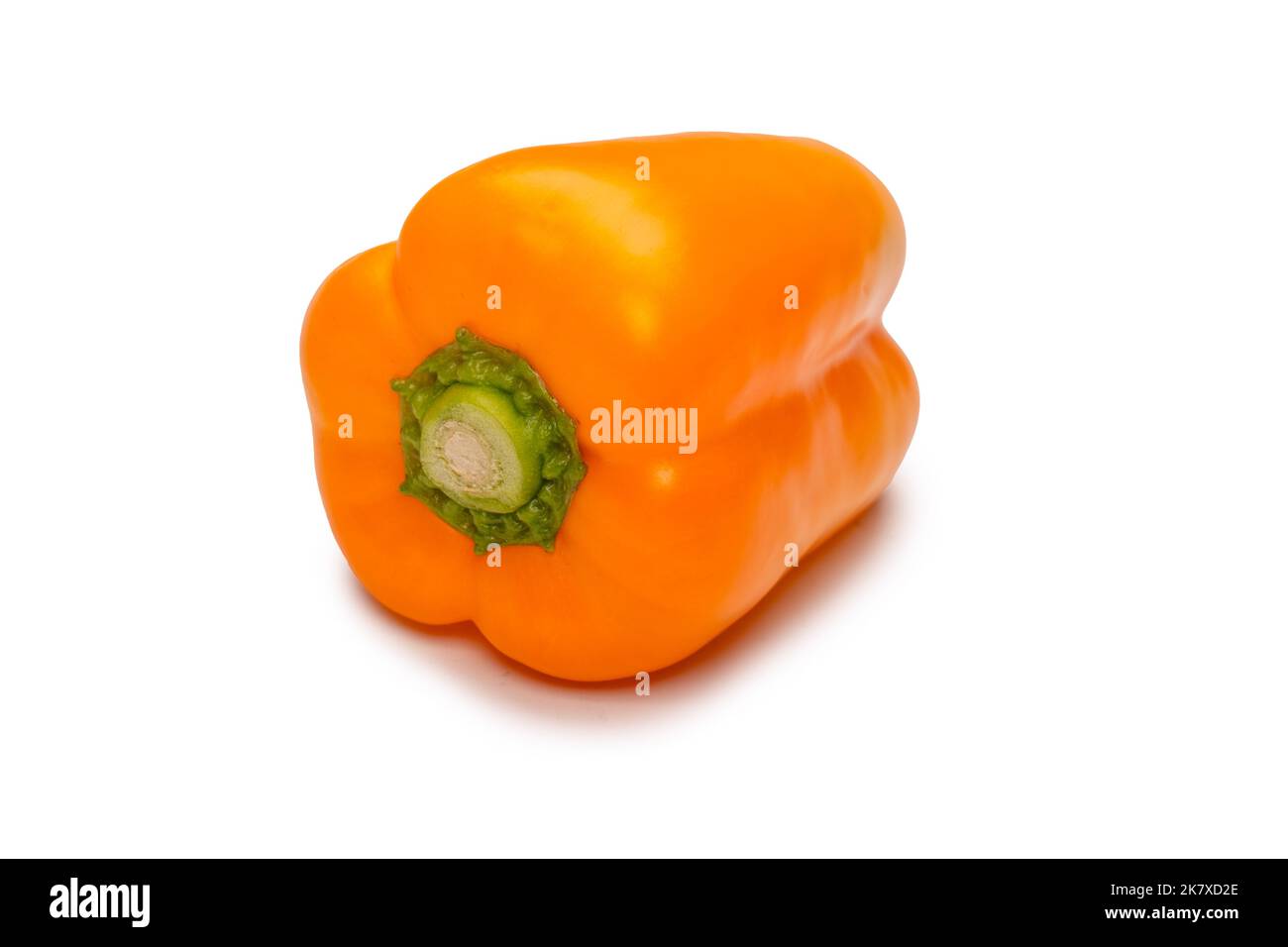Orange bell pepper isolated on a white background. Top view. Copy space ...