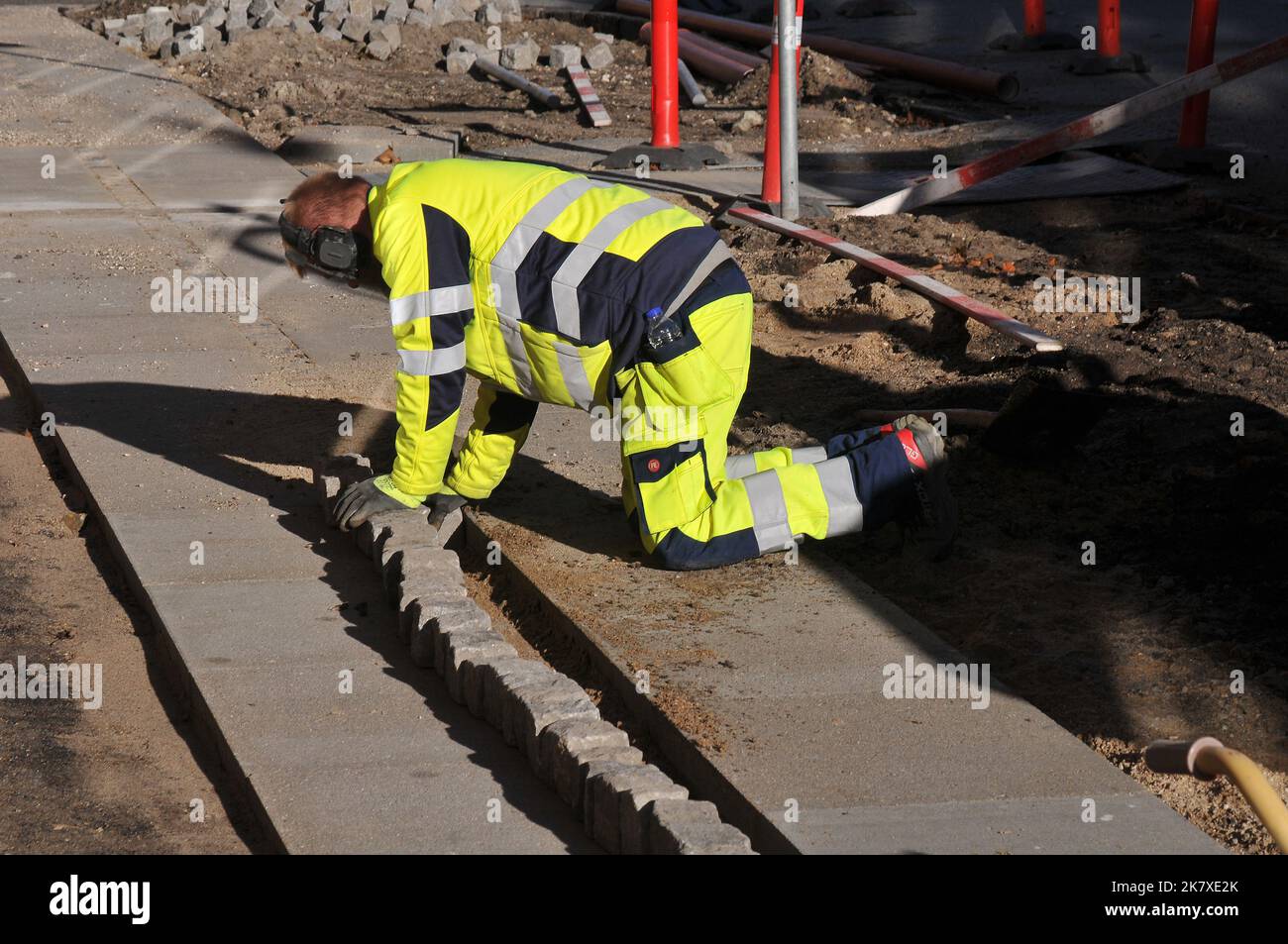 Copenhagen/Denmark/19 OIctober 2022/Male bricklayer in working process ...