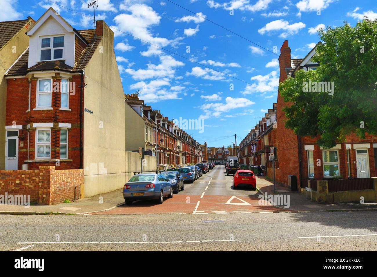 View of beautiful traditional old-world houses at a street of ...