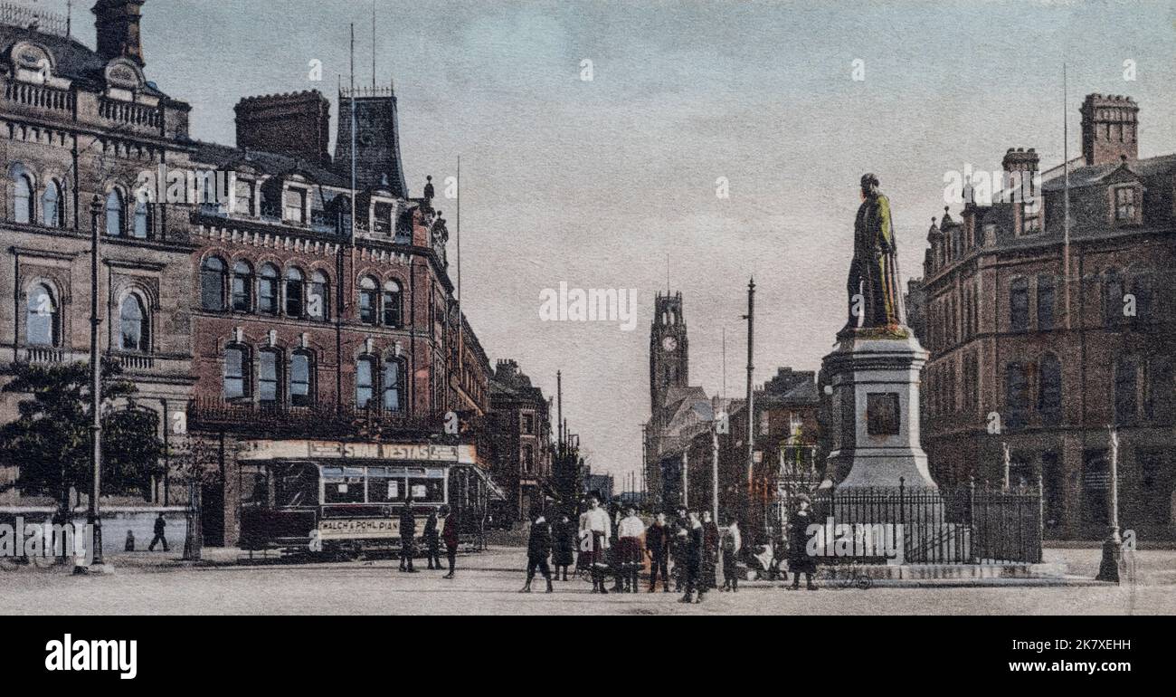 A 1920's photograph of Ramsden Square including statue of Sir James ...
