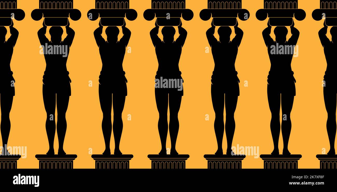 Ancient atlant statue columns black silhouette vector illustration ...