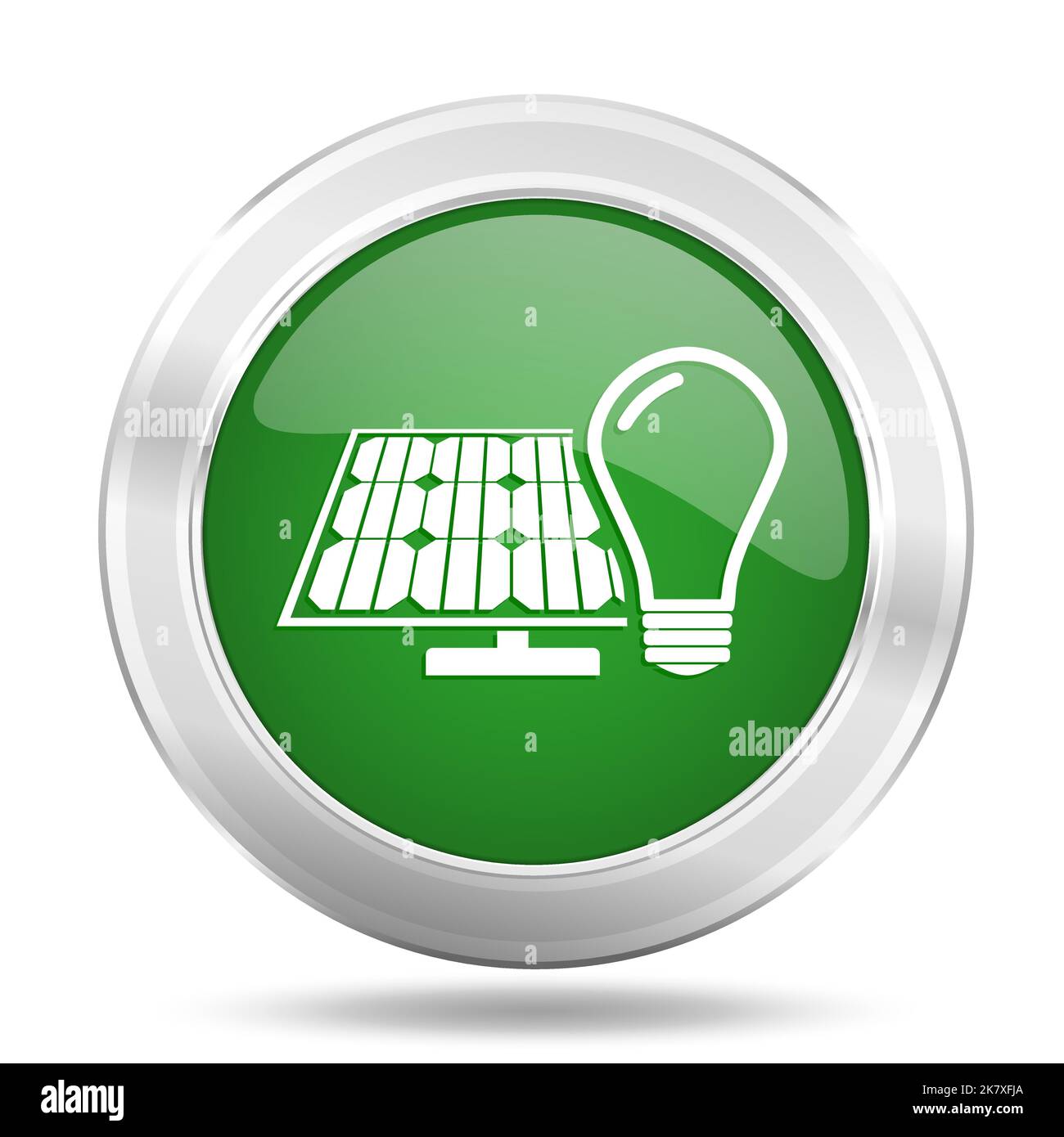 Light bulb and solar panel green glossy vector icon, silver metallic ...