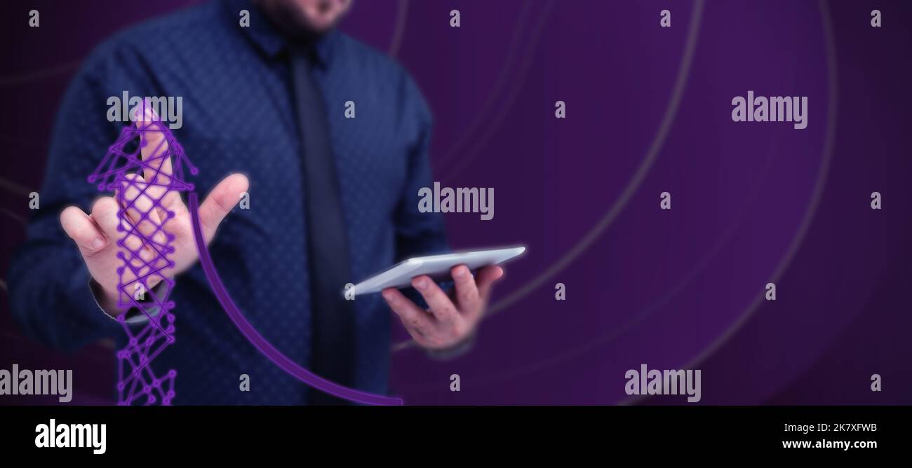 Man Standing Holding Tablet And Pressing On Virtual Button. Business ...