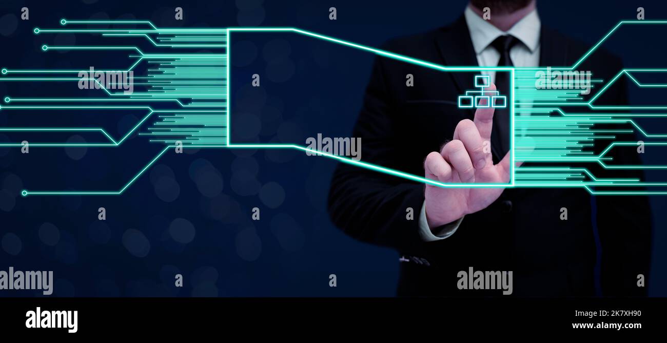 Man Standing Holding Tablet And Pressing On Virtual Button. Business ...