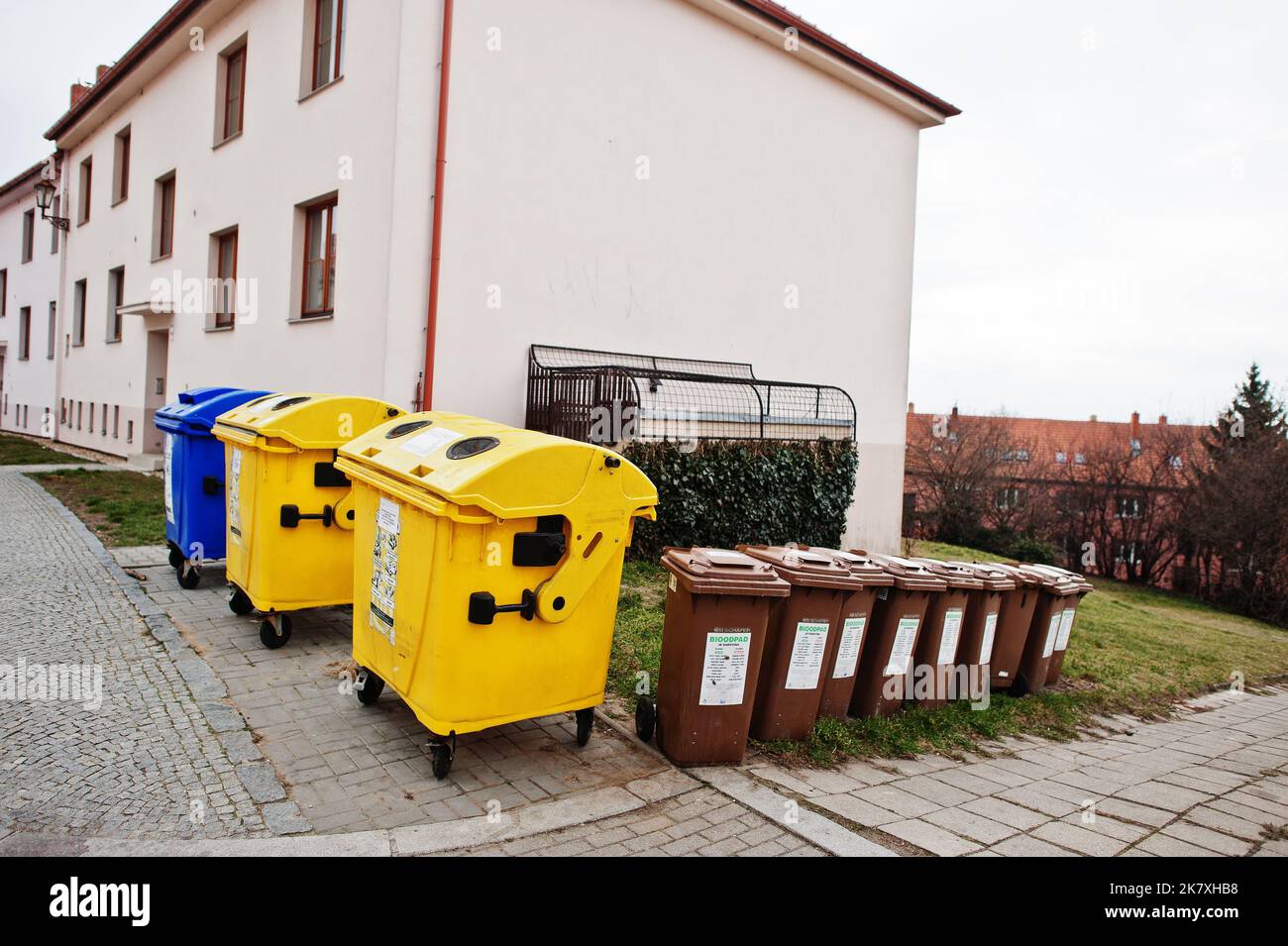 Mikulov, Czech Republic - March 07, 2022: Colorful trash cans for ...