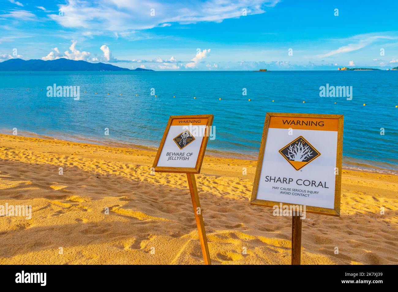 Town signs road signs information board and directional signs on beach ...