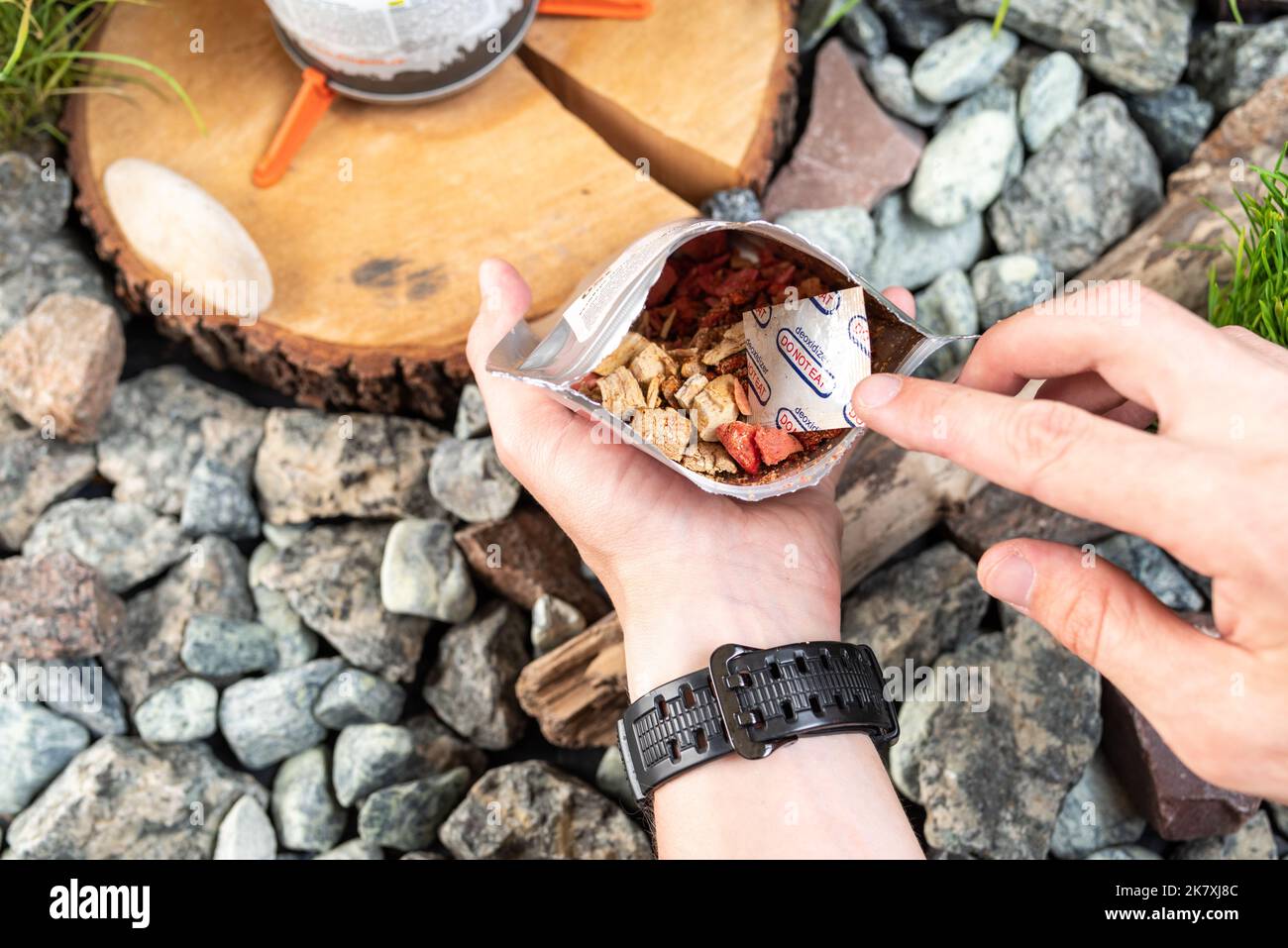 Food additives in the product. Eating warning. Dioxidizer in a package ...