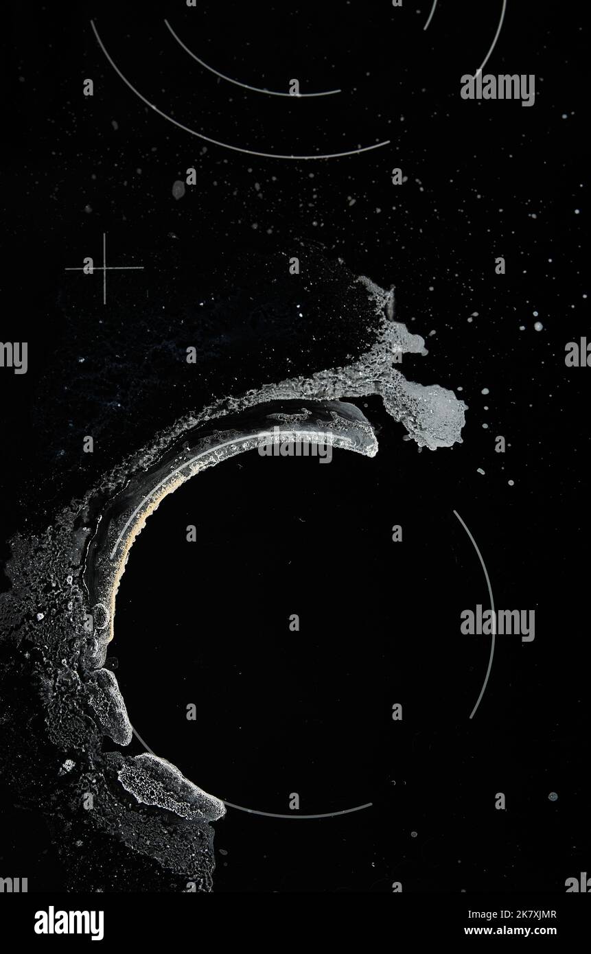 Ceramic kitchen stove burn damage marks and dry saline water splashes ...