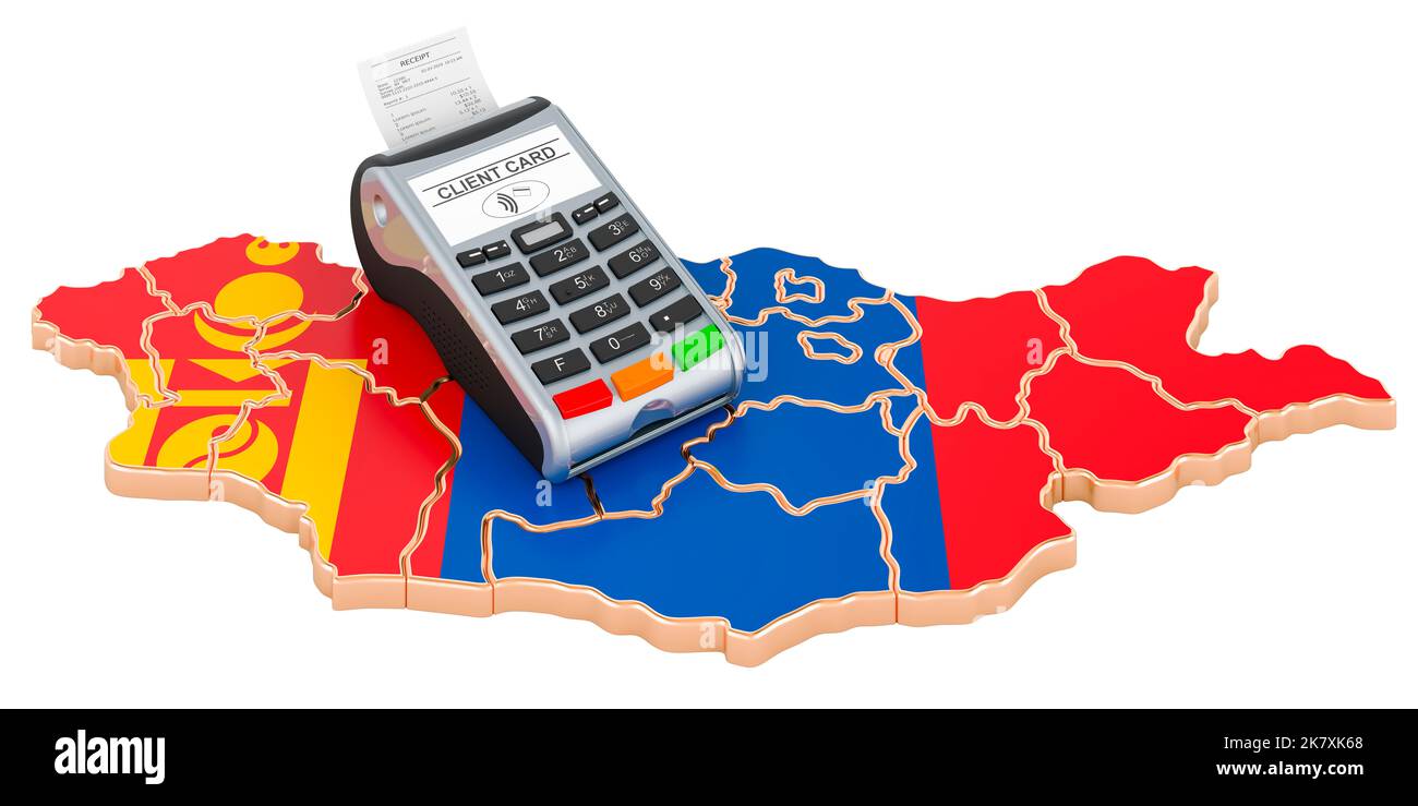 Mongolian map with POS terminal. Cashless payments in Mongolia concept ...