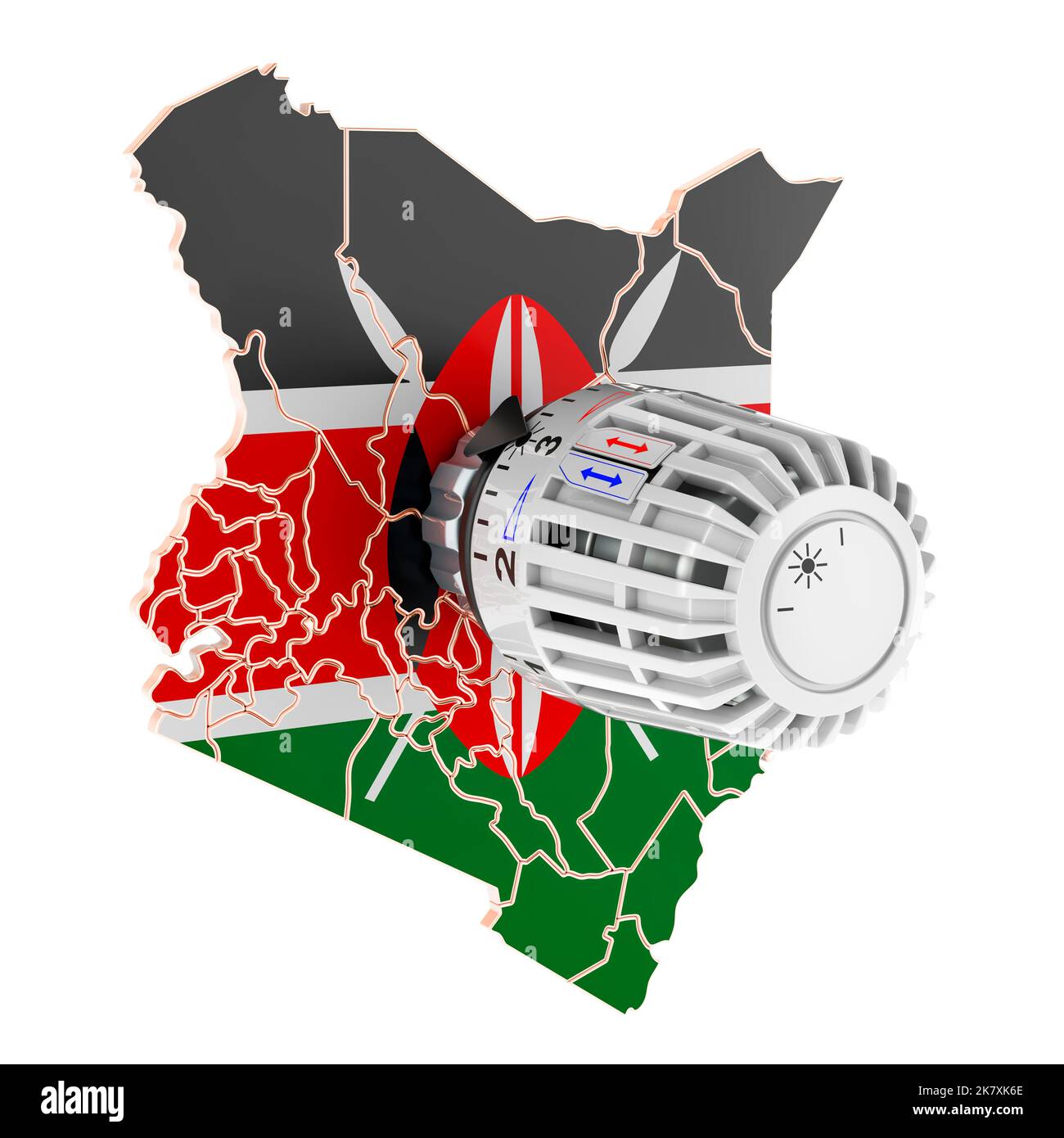 Saving heating consumption in Kenya, 3D rendering isolated on white ...