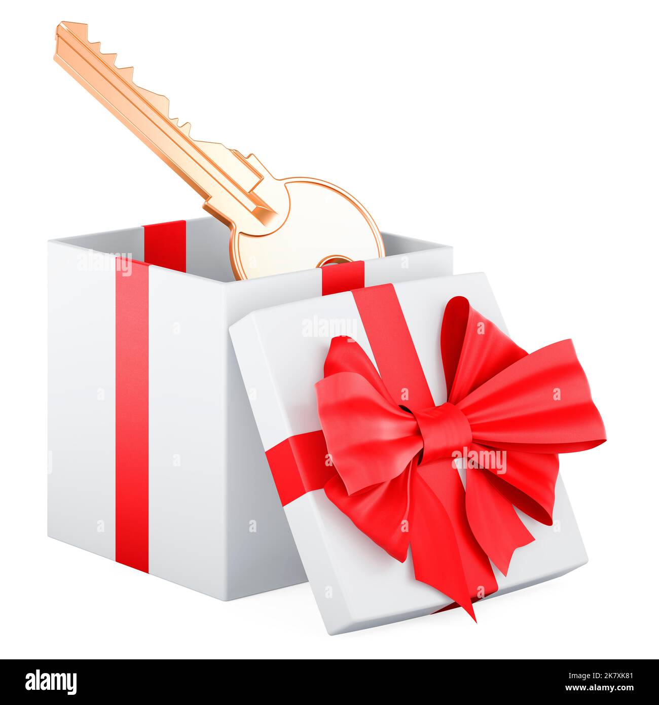 Key inside gift box, gift concept. 3D rendering isolated on white ...