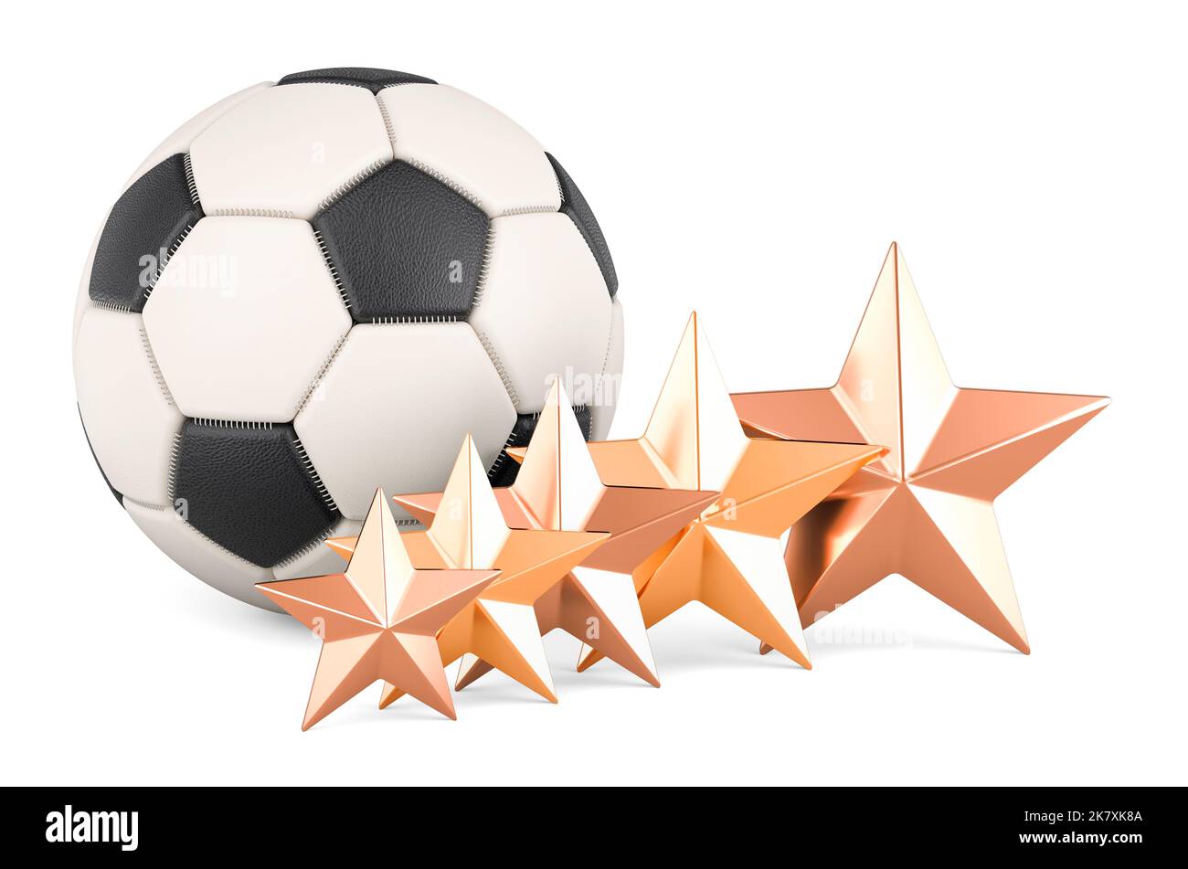 Soccer ball with five golden stars. 3D rendering isolated on white ...