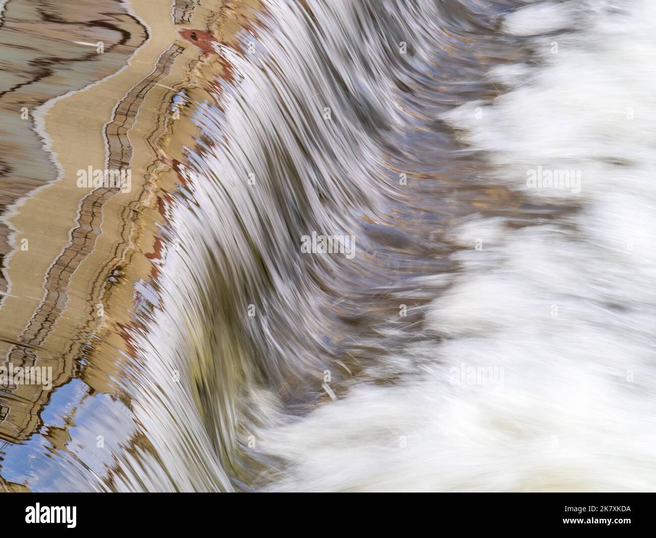 A small flat cascade in a calm river. Water background Stock Photo - Alamy