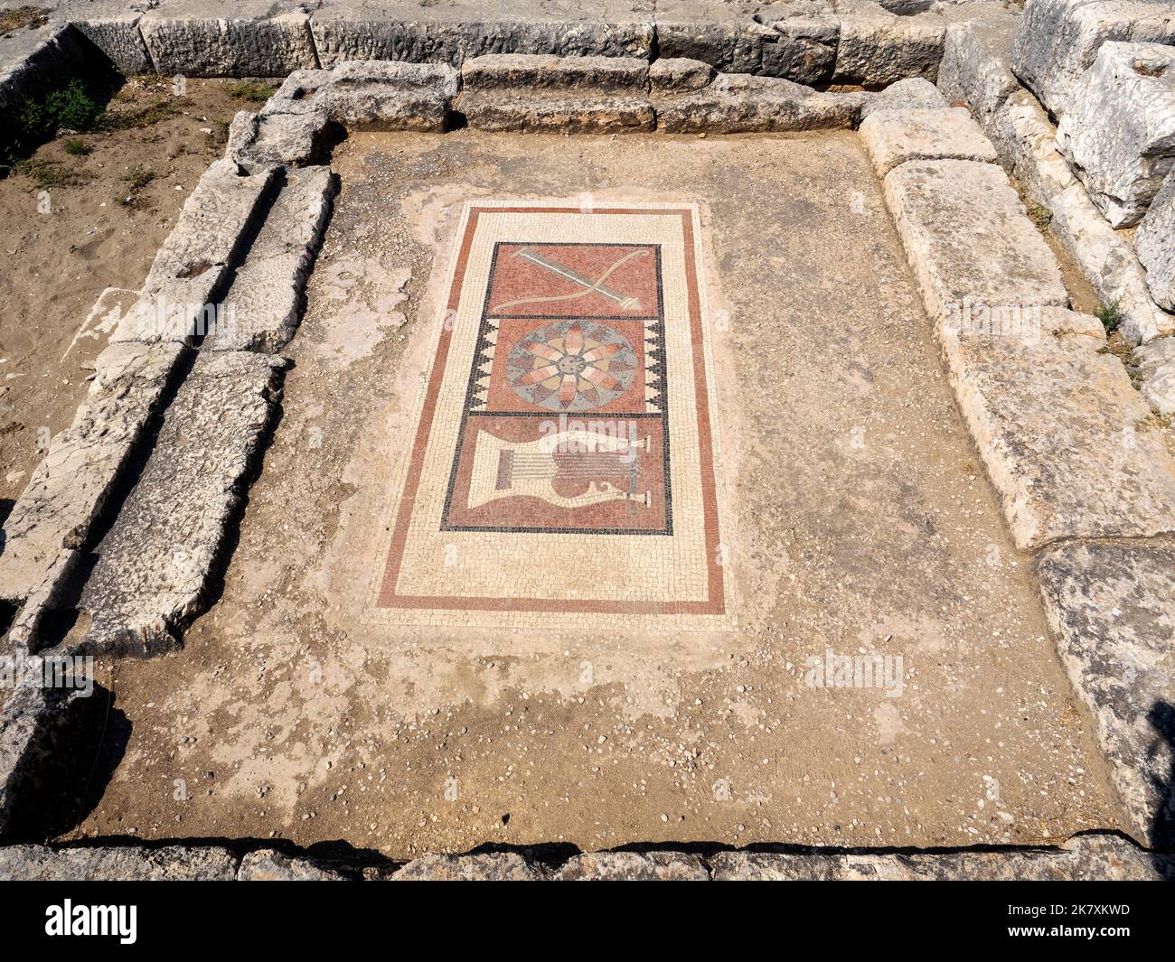 Mosaic copy of real antique mosaic of Temple of Apollo god. Letoon ...