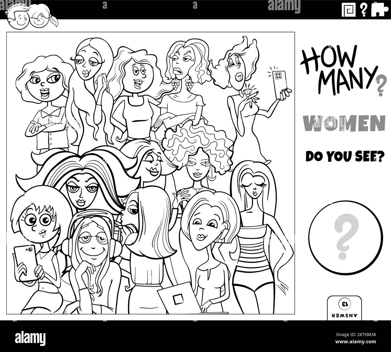 Black and white Illustration of educational counting task with cartoon ...