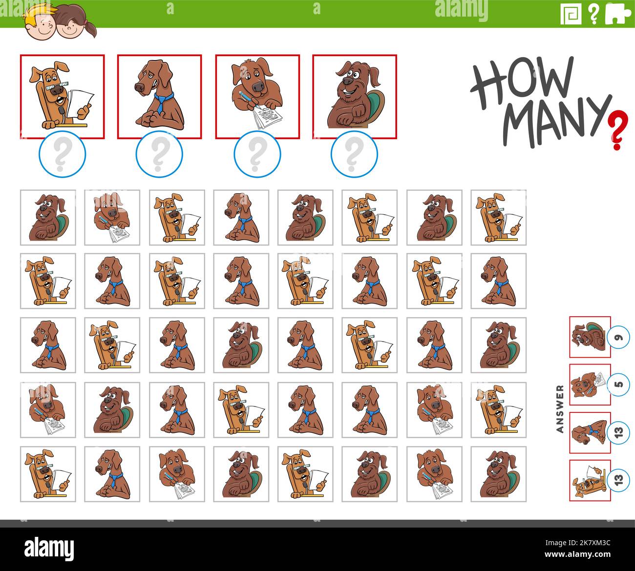 Illustration of educational counting game with cartoon dogs animal ...