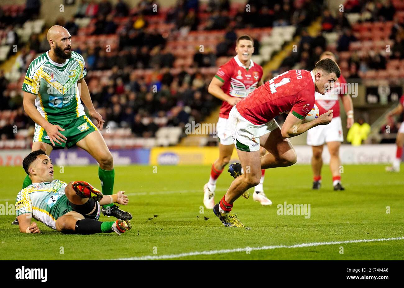 Wales' Rhodri Lloyd goes over for a try during the Rugby League World ...