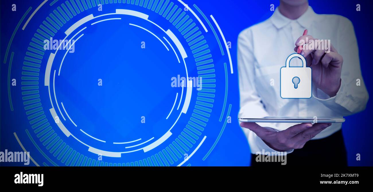 Man Standing Holding Tablet And Pressing On Virtual Button. Business ...