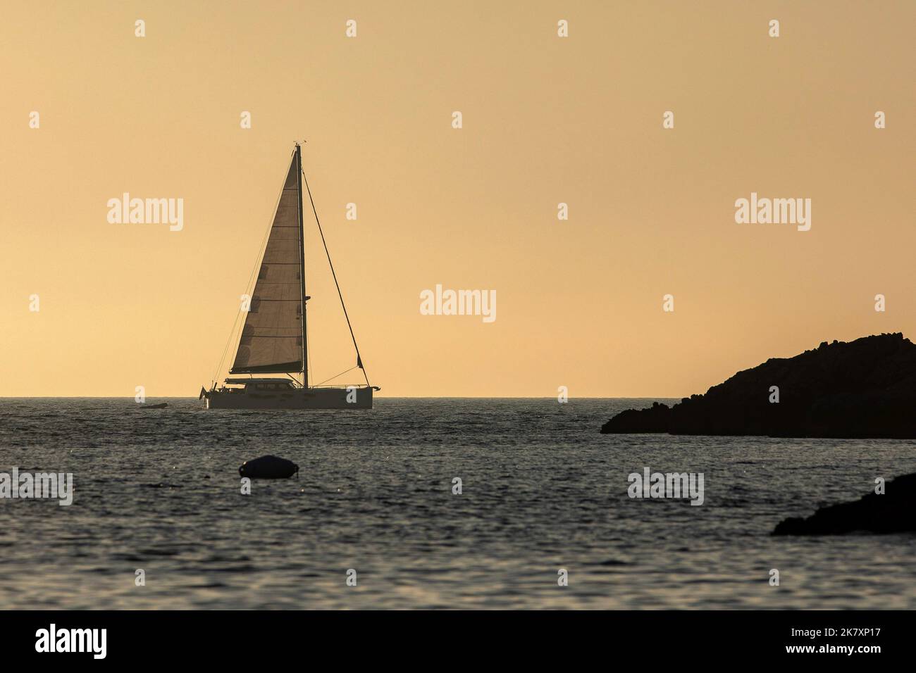 View of vessels at sea during the sunset in Pula, Croatia on October 19 ...