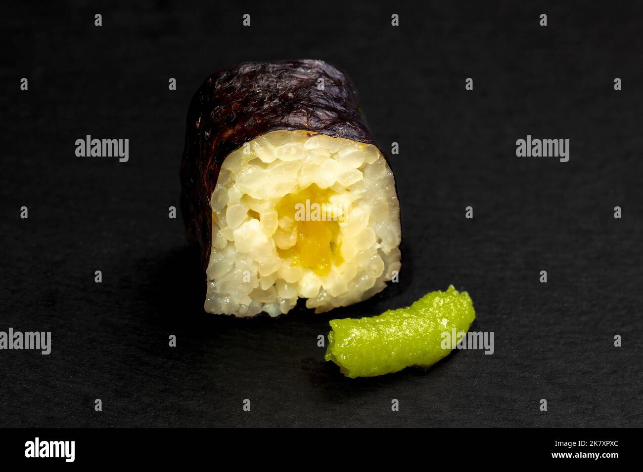 Yellow pepper hosomaki sushi roll with wasabi Stock Photo - Alamy