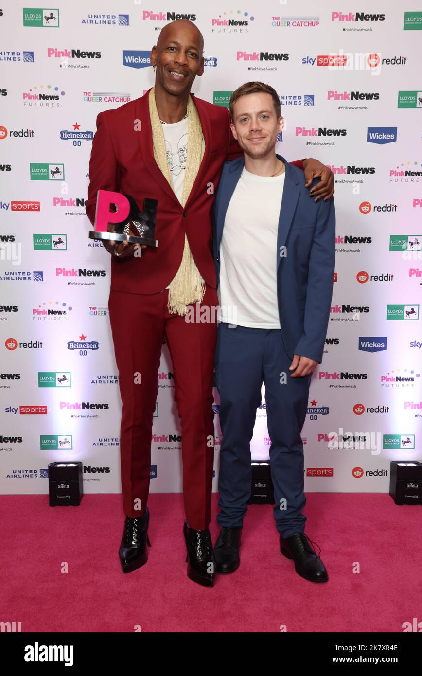 Topher Campbell (left) and Owen Jones attending the PinkNews Awards at ...