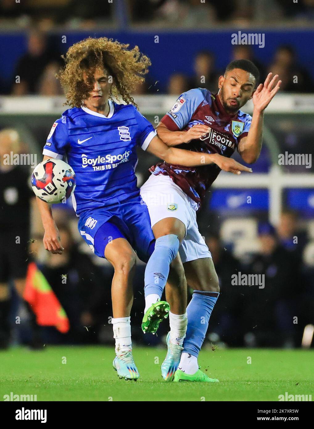 Burnley’s Vitinho (right) and Birmingham City's Hannibal Mejbri battle ...