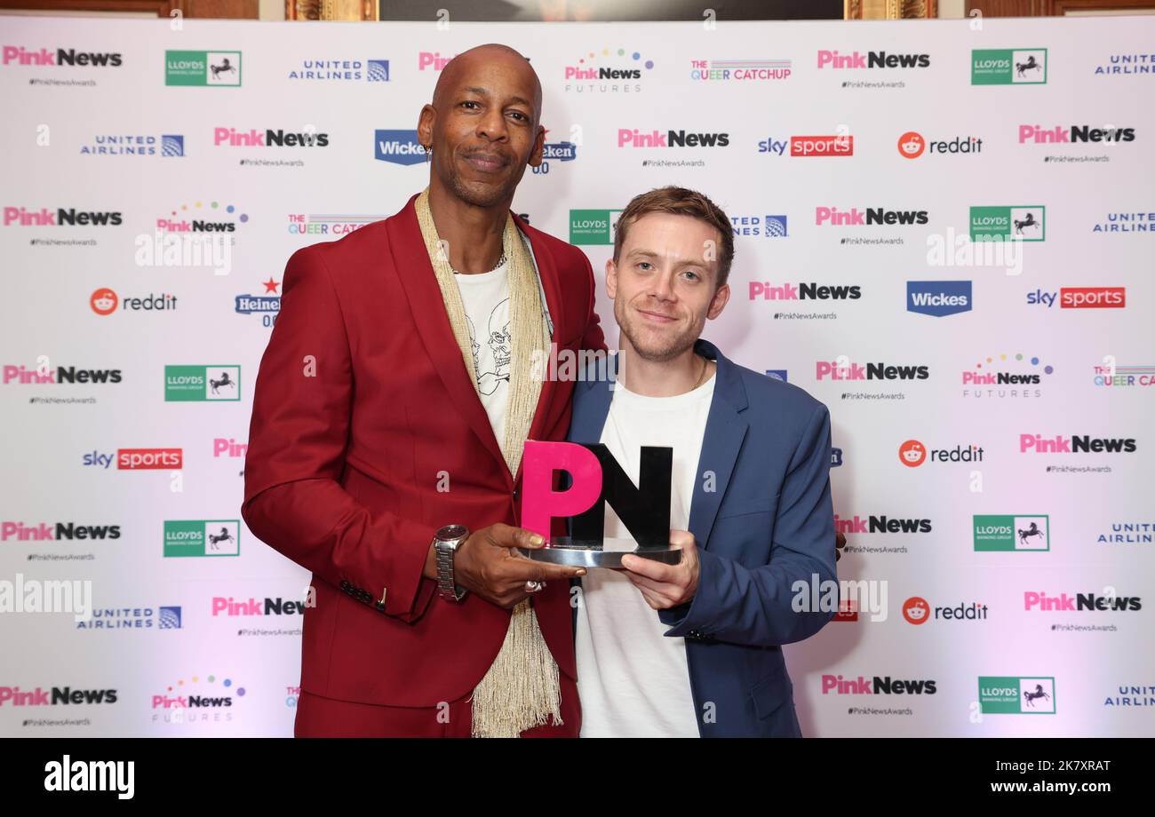Topher Campbell (left) and Owen Jones attending the PinkNews Awards at ...