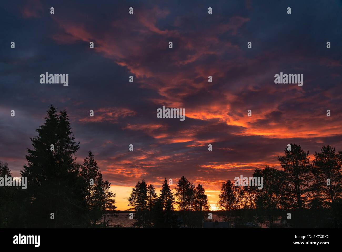 Fiery red dramatic sky, fast moving burning clouds. Fire, war ...