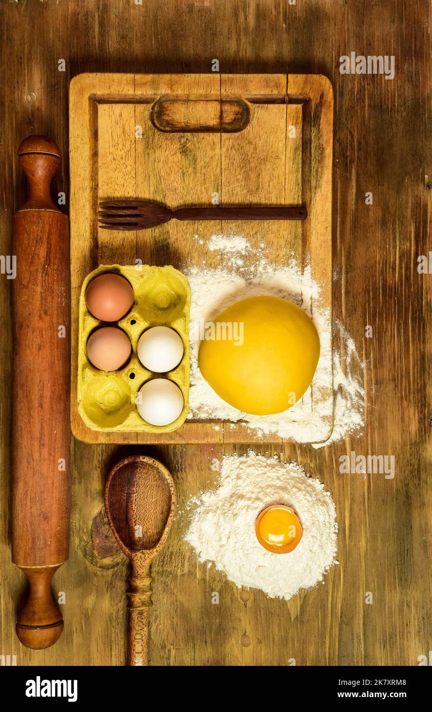 Ingredients ready on the counter to make pasta Stock Photo - Alamy